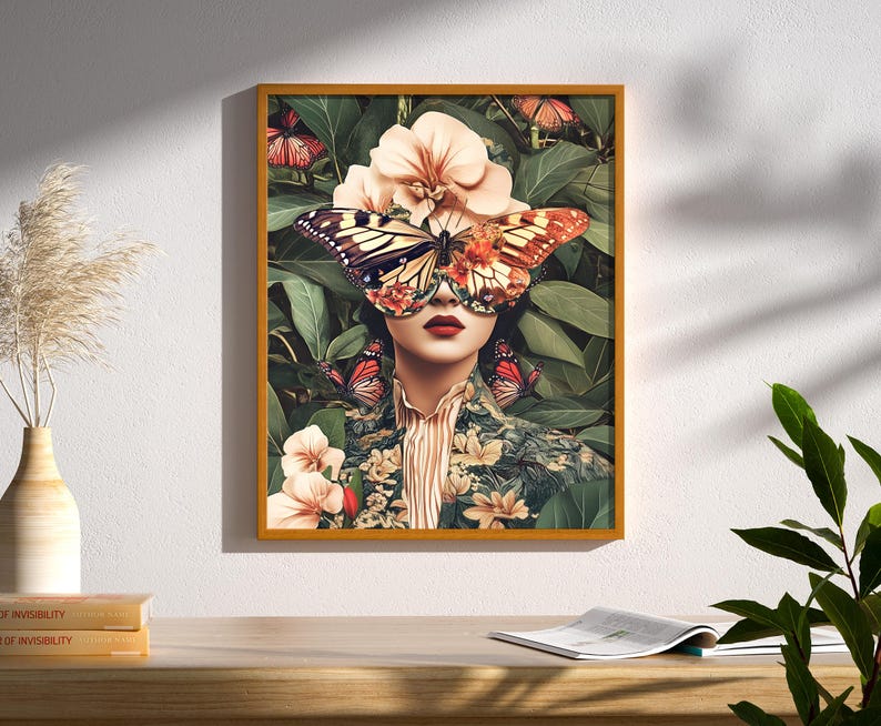 Butterfly Girl Surreal Collage Woman With Butterflies Moths Floral Art ...