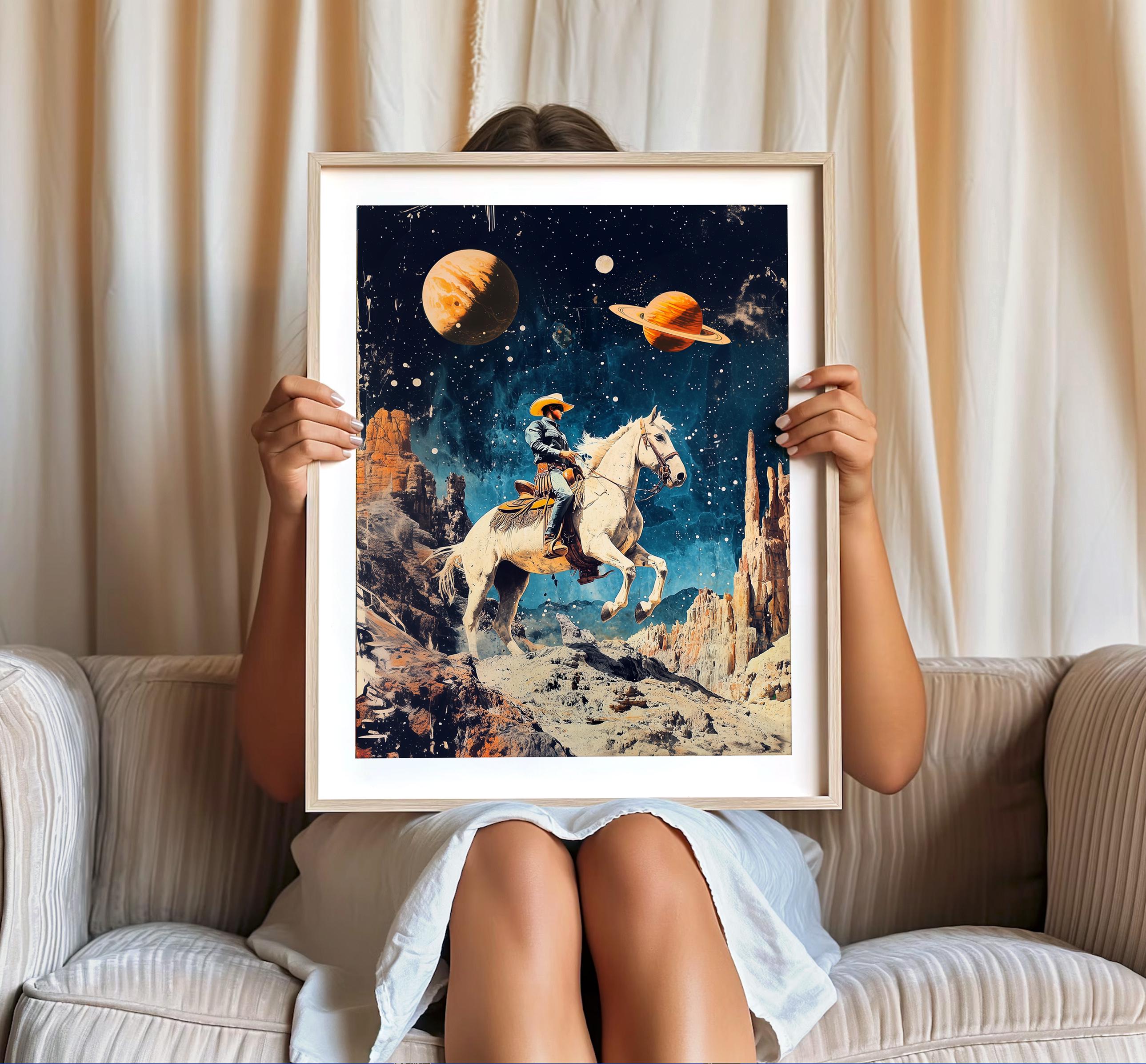 Space Cowboy Western Collage Pop Art Boho Poster Print Retro Cowboy ...