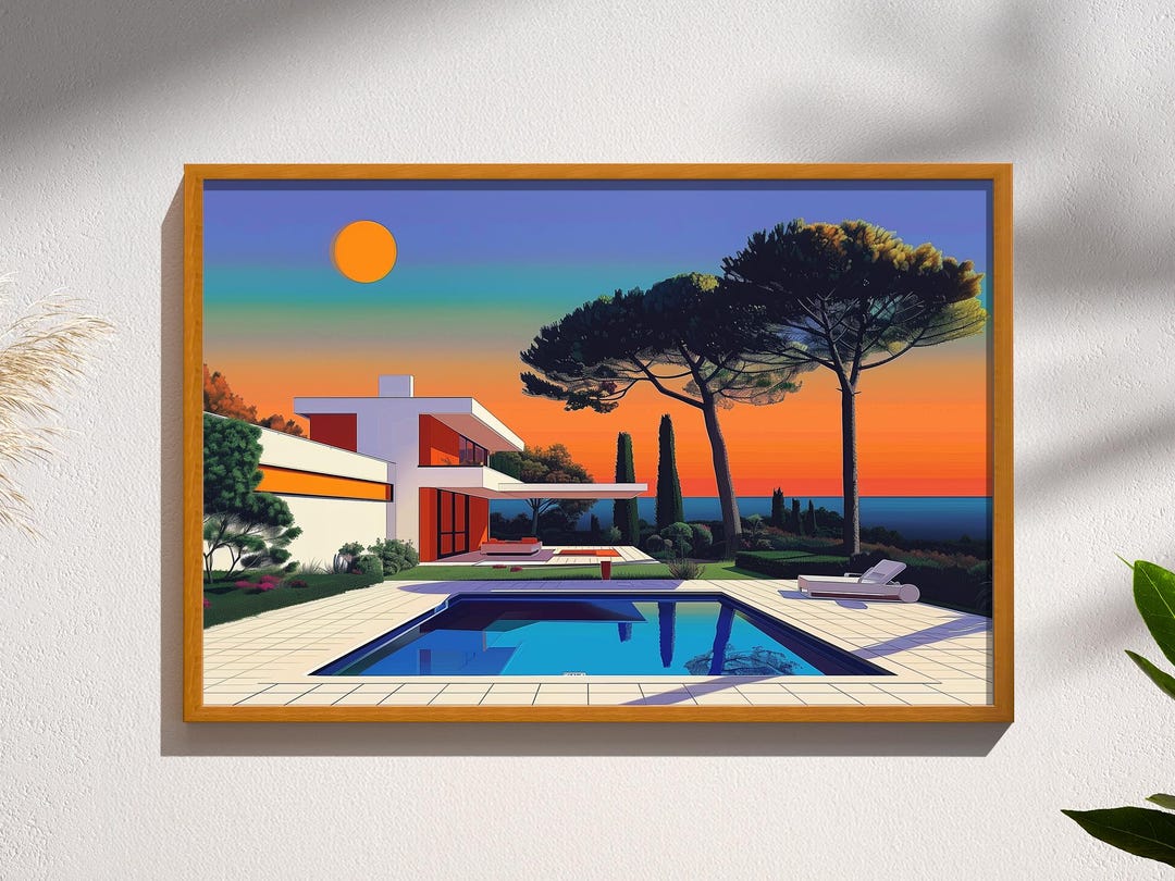 Modern Mid-century Beach House Bauhaus Cubist Abstract Architecture Art ...