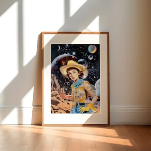 Space Cowgirl Cowboy Sci-fi Vintage Western Collage Cosmic Trails Retro ...