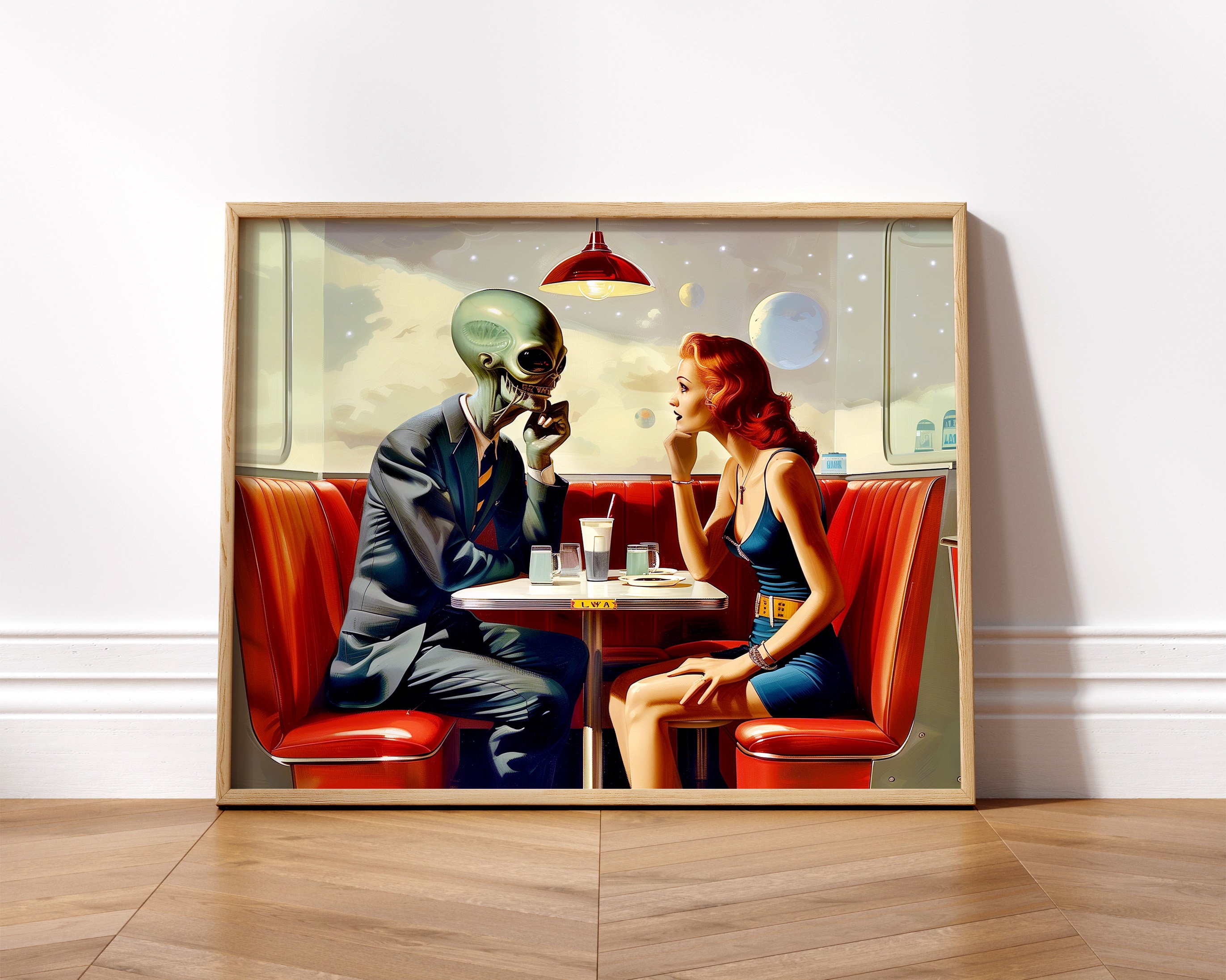 Vintage 1950's Inspired Alien Art Retro Futuristic UFO Wall Art Atomic ...