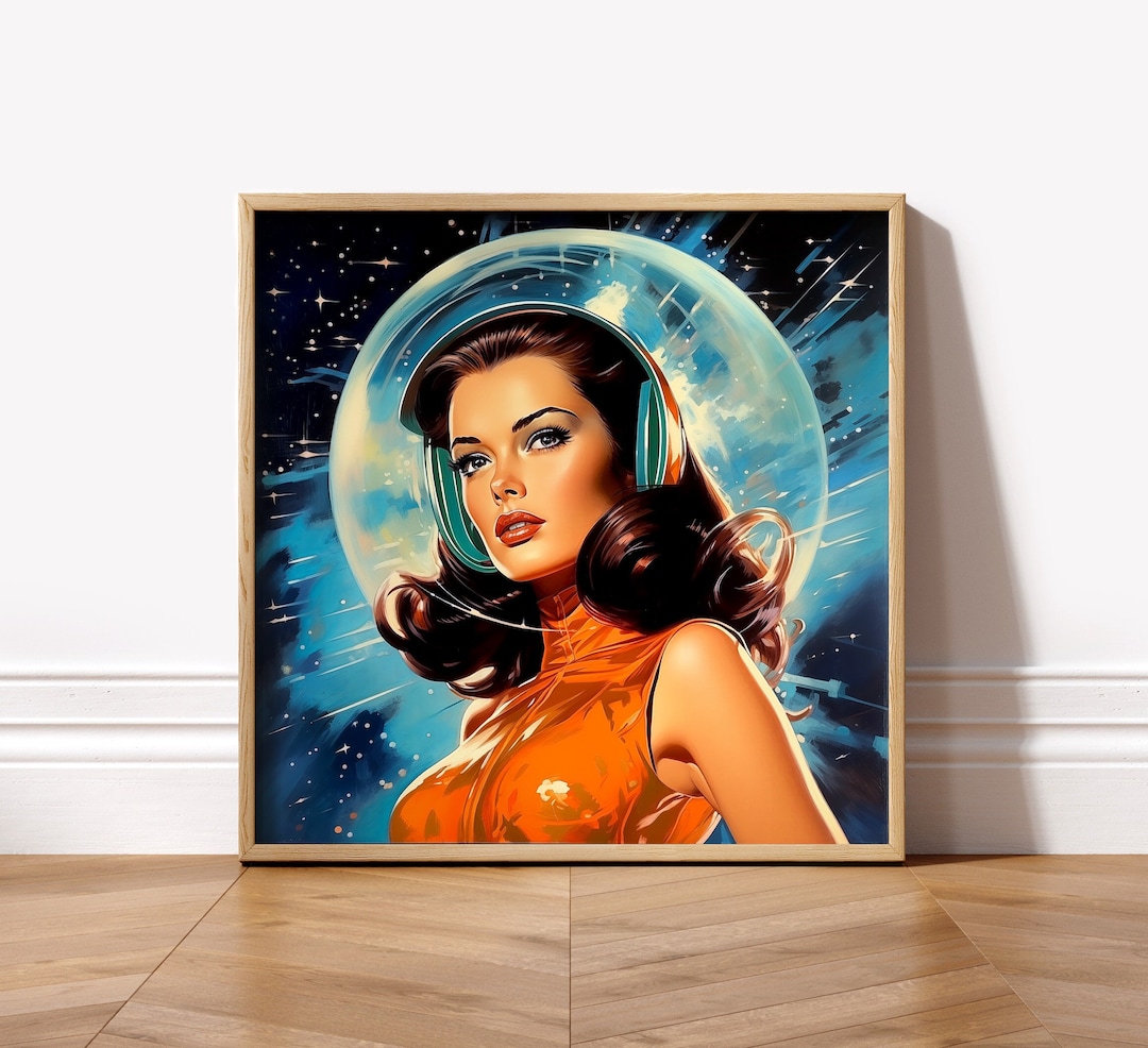 Retro Futuristic Space Woman Female Astronaut Wall Art Print Poster ...