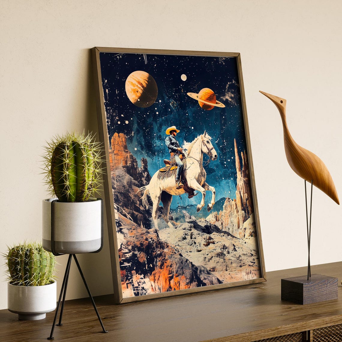Space Cowboy Western Collage Pop Art Boho Poster Print Retro Cowboy ...