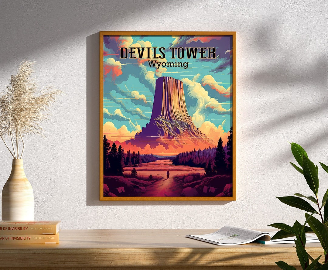 Devils Tower Poster Devils Tower National Monument Wyoming Travel Poster Art Print National Park ...