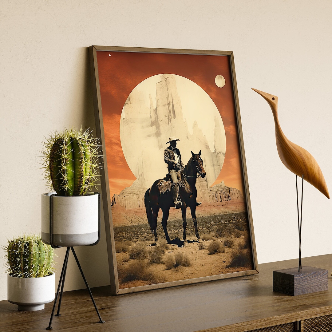 Cowboy Western Collage Pop Art Boho Poster Print Retro Cowboy Horseback ...