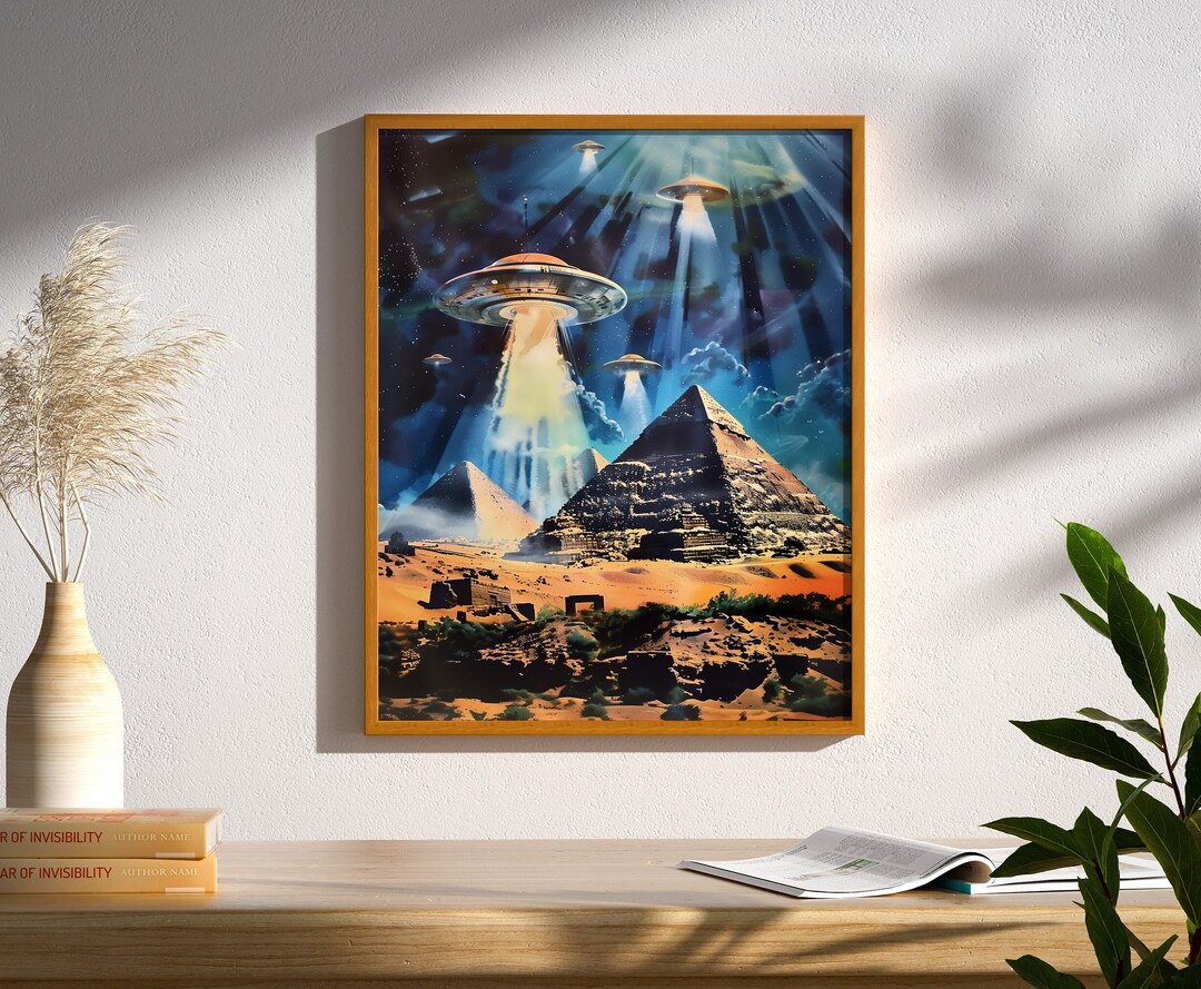UFO Above Pyramids Retro Sci-fi UFO Wall Art Decor Print Poster Alien ...