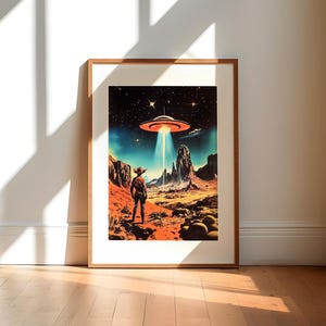 Aliens and Cowboys Retro Western Sci-fi UFO Wall Art Decor Print Poster ...