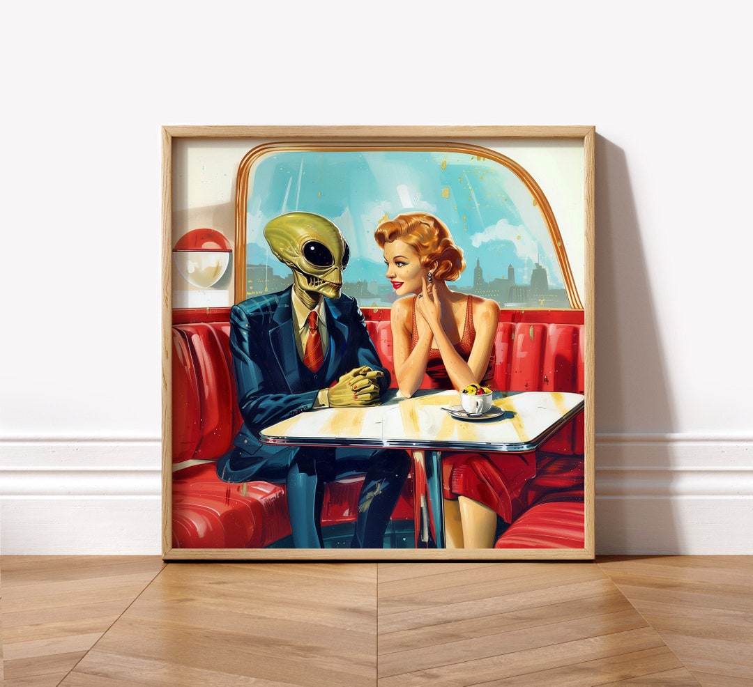 Alien Art Retro Vintage Sci Fi Print Poster Aliens in Diners Sci-fi ...