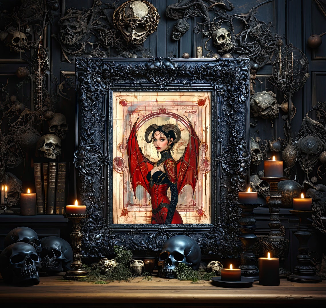 Lilith Demon Queen Gothic Princess Witch Print Poster Wall Art Dark Art ...