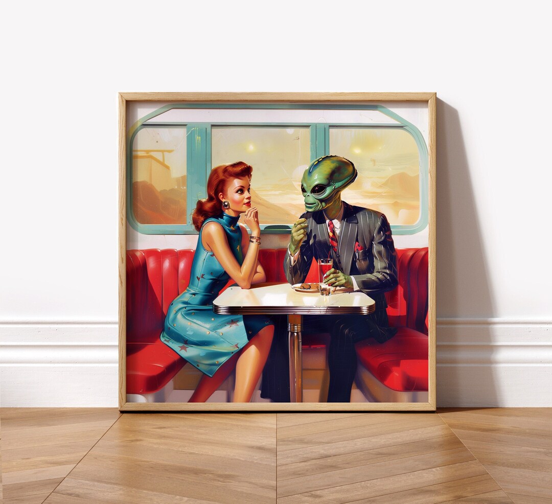 Alien Art Retro Sci-fi Space Diner Scifi UFO Art Print Poster Weird ...