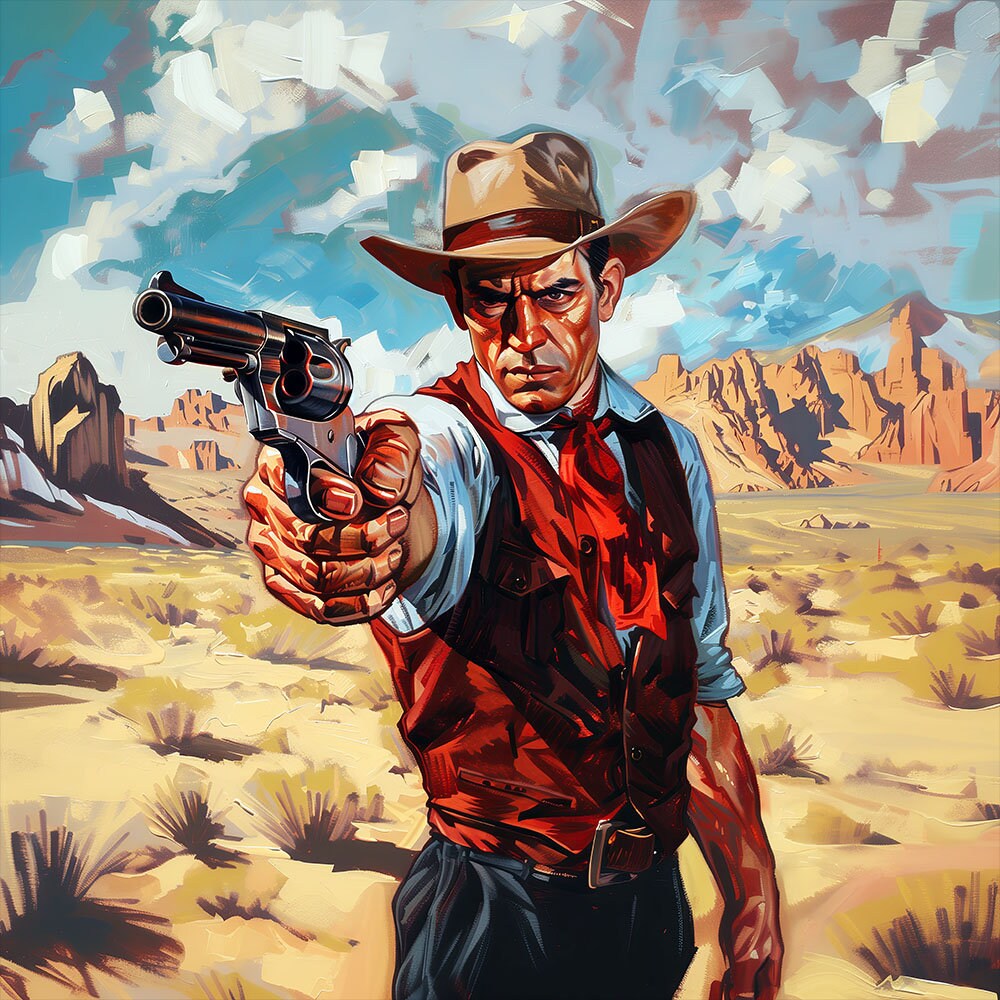 Cowboy, Set of 5, Wild West Gunslinger Western Pulp Art Print Poster ...