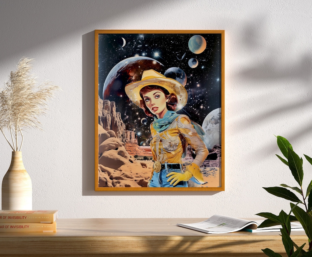 Space Cowgirl Cowboy Sci-fi Vintage Western Collage Cosmic Trails Retro ...