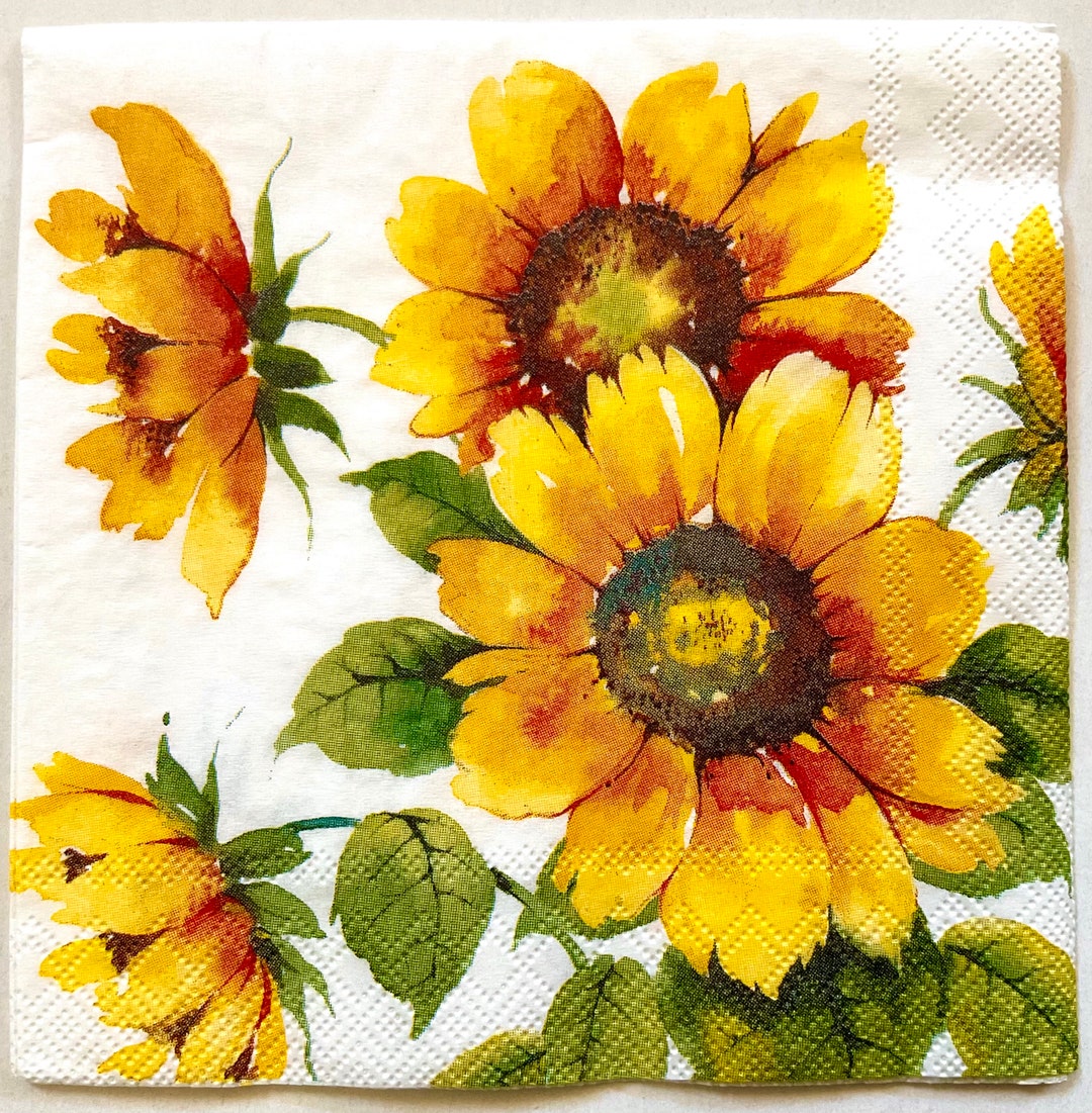 4 or 8 Sunflower Paper Napkins for Decoupage, IHR Colourful Sunflowers ...