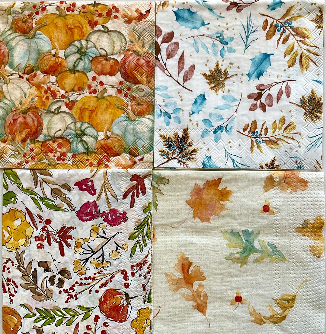 4 or 8 Fall Foliage Decoupage Napkins Variety Set Pumpkins Leaves ...