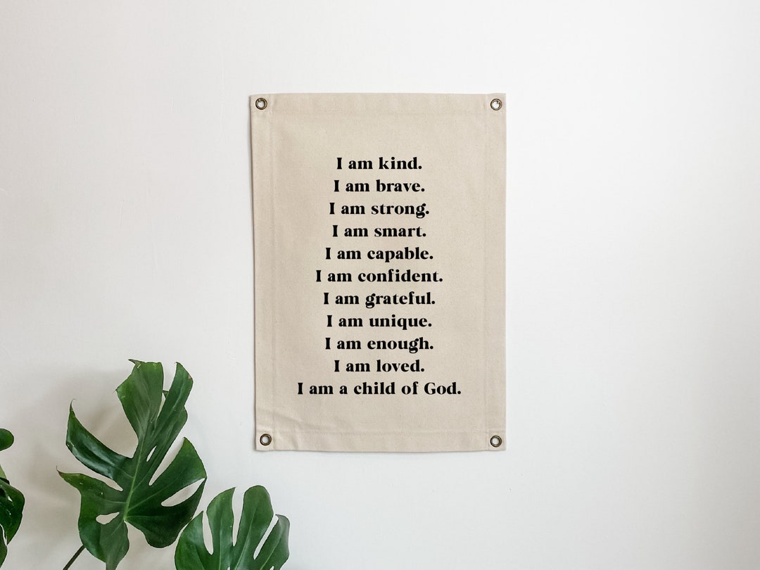 Affirmation Canvas Banner, Modern Christian Home Decor Fabric Flag ...