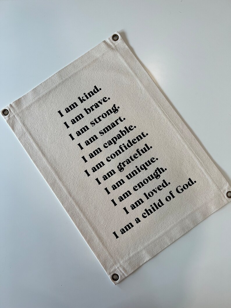 Affirmation Canvas Banner, Modern Christian Home Decor Fabric Flag ...