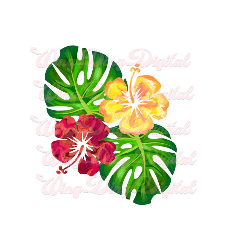 Hibiscus Monstera SVG, Tropical Flower Leaf PNG, Hawaii Luau Clipart ...