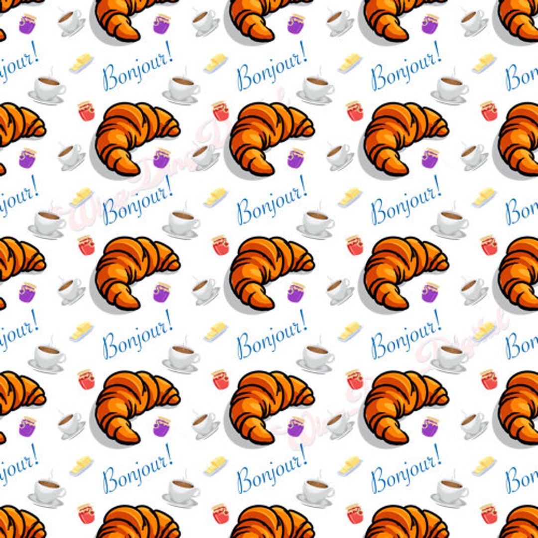 Bonjour Croissant Pattern Graphic SVG, Breakfast Pattern, Pastry Vector ...