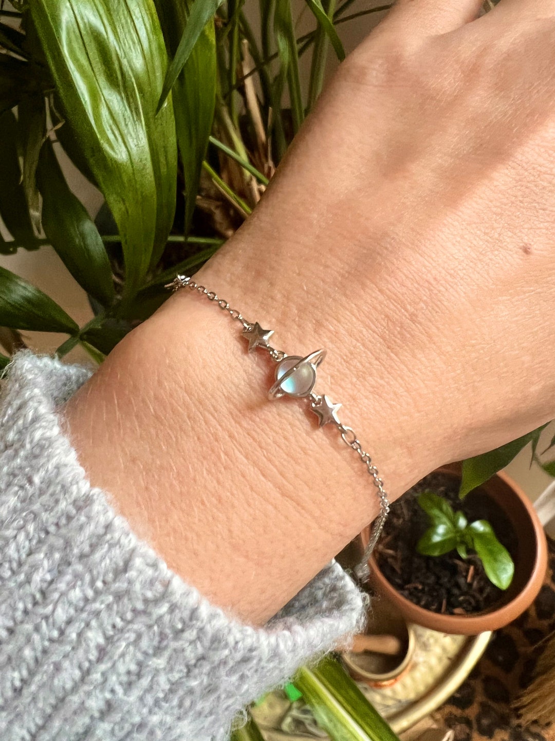 925 Sterling Silver Opal Planet and Star Bracelet / Celestial Bracelet ...