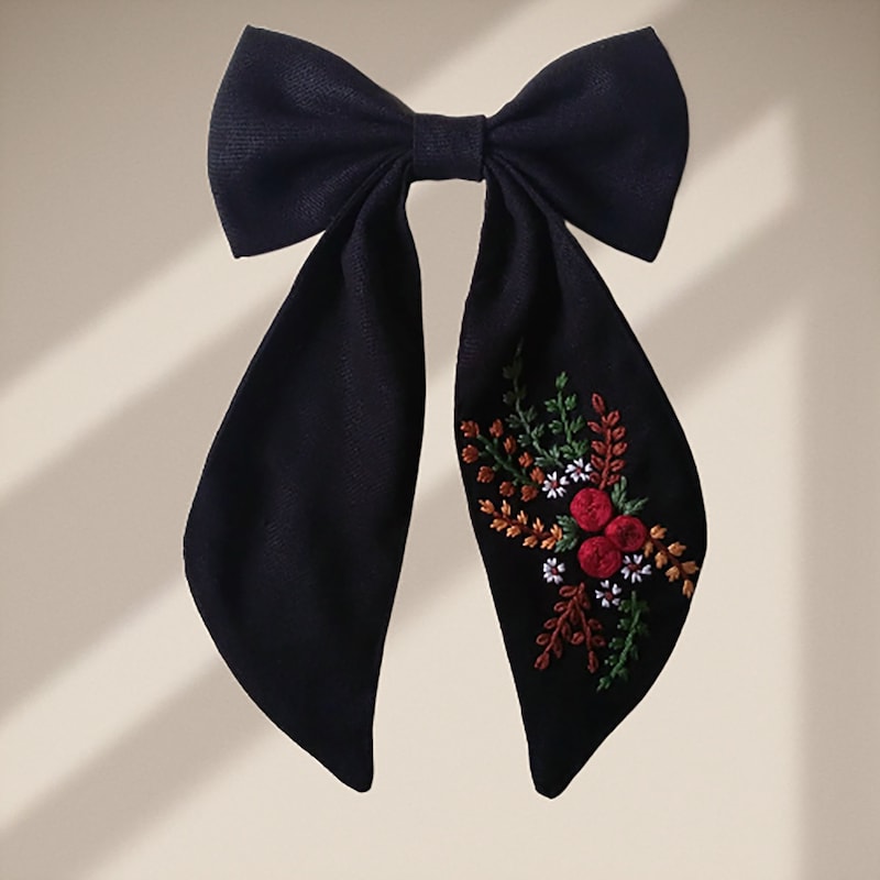 Embroidered Hair Bow - Etsy