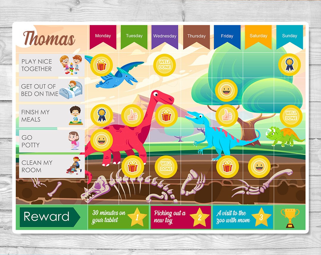 Dino Reward Chart for Kids Digital and Text Editable - Etsy