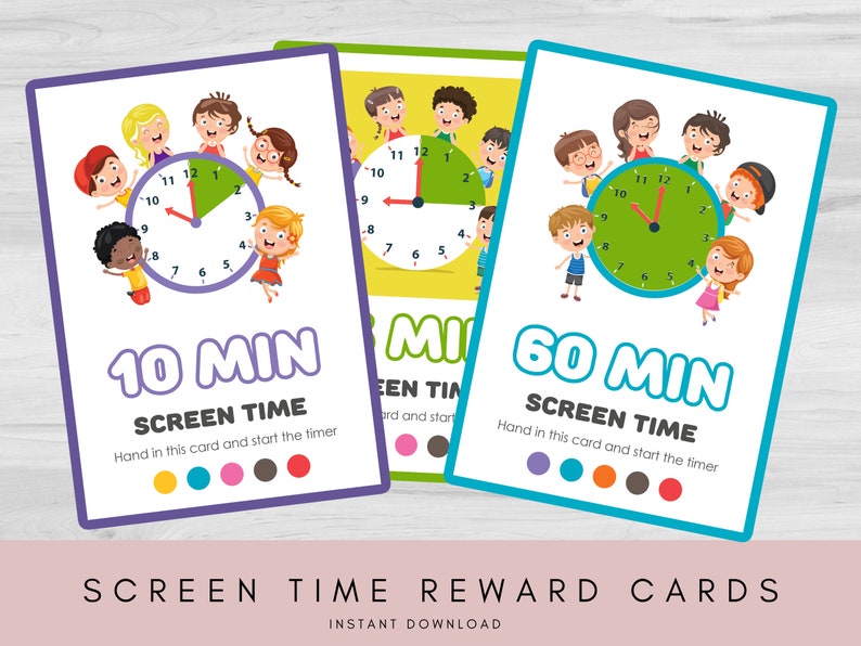 Screen Time Reward Cards Printable Kids Reward System for Limiting ...