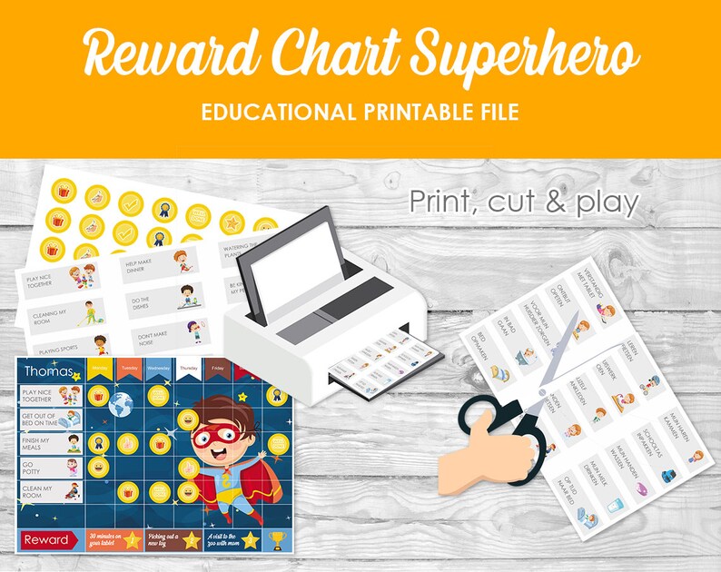 Superhero boy Reward Chart for Kids Digital and Text - Etsy