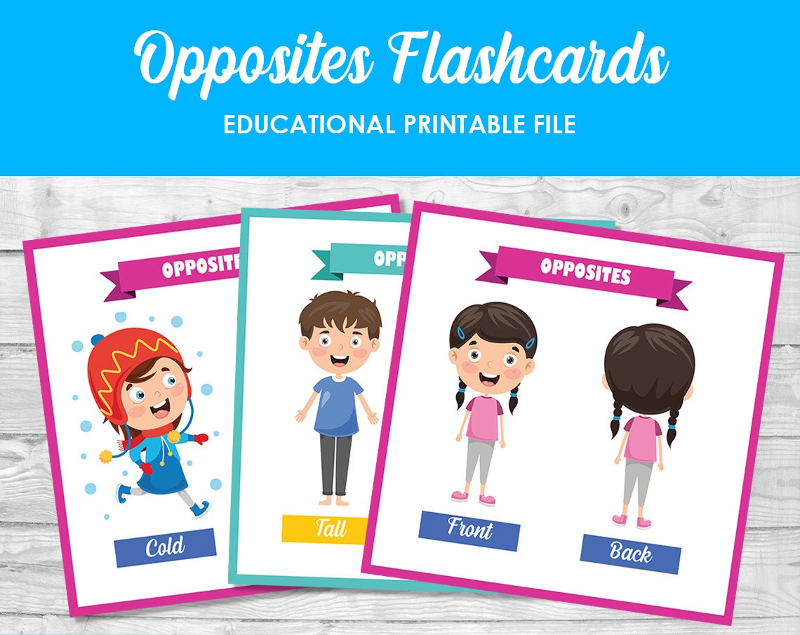 Opposites Flashcards for Kids Digital and Text Editable - Etsy