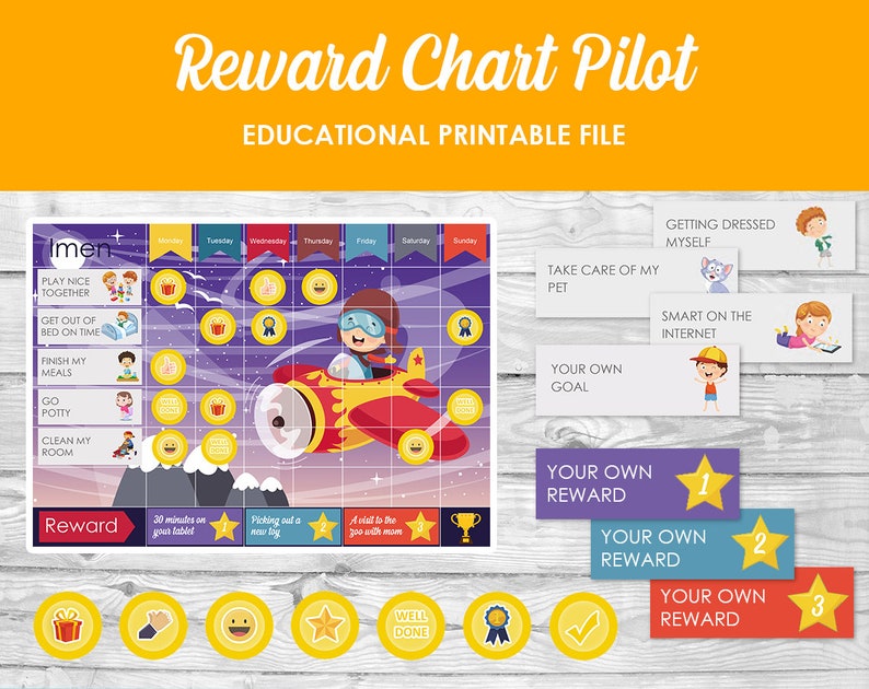 Pilot Reward Chart for Kids Digital and Text Editable - Etsy