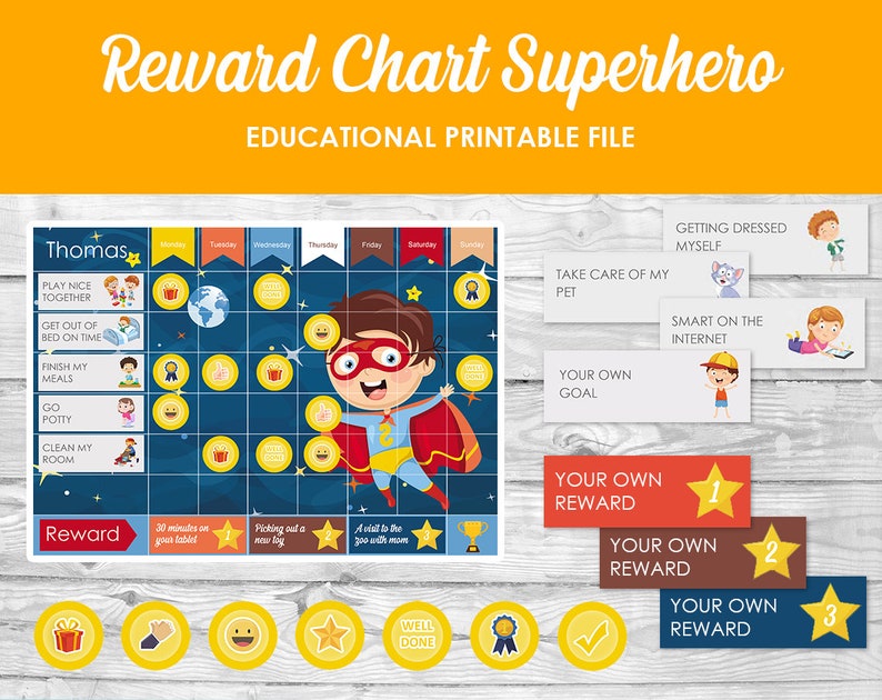 Superhero boy Reward Chart for Kids Digital and Text - Etsy