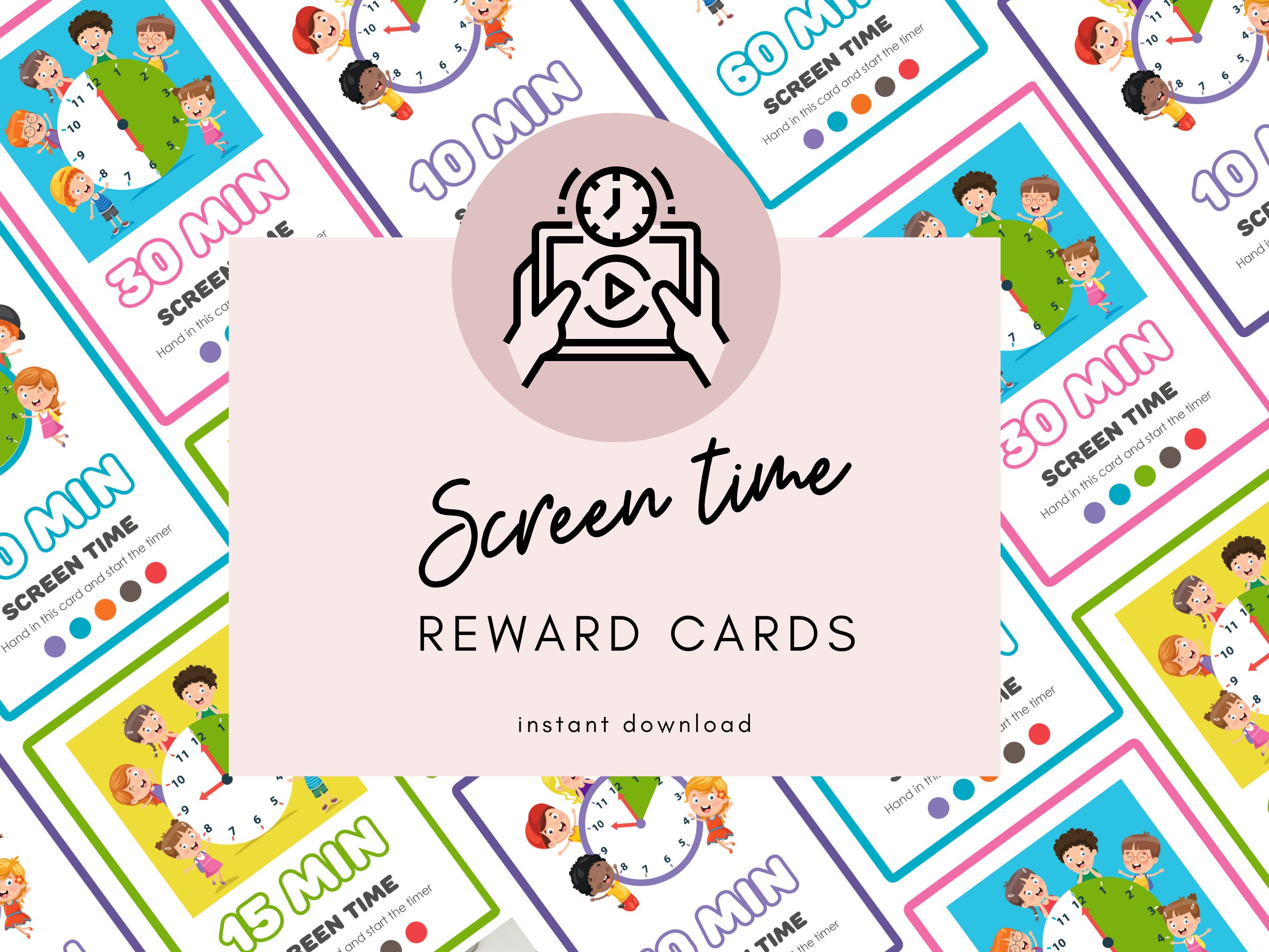 Screen Time Reward Cards - Printable Kids Reward System for Limiting ...