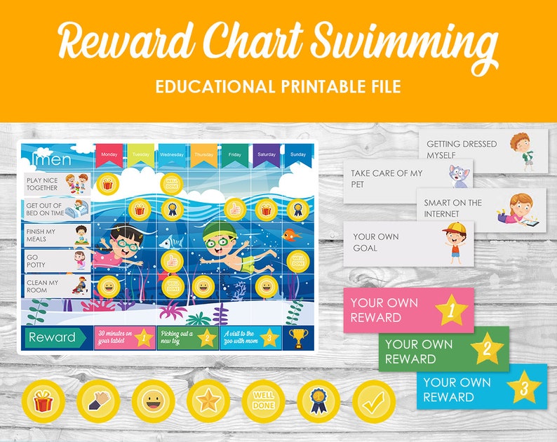 Children Swimming Reward Chart for Kids Digital and Text Editable - Etsy