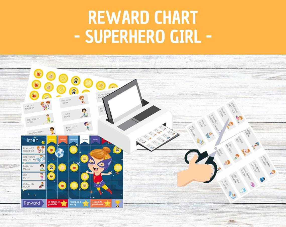 Superhero (girl) Reward Chart for Kids - Digital and Text Editable - Etsy