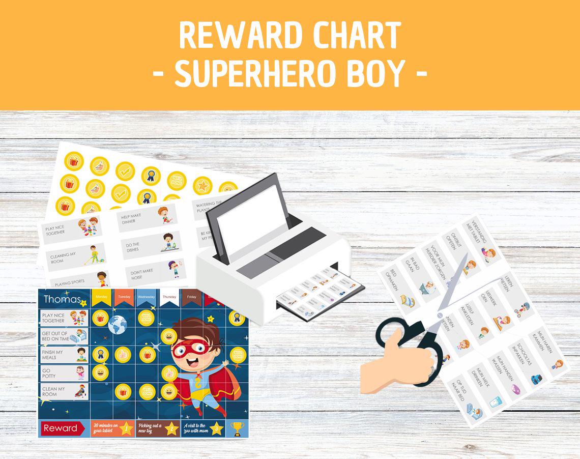 Superhero (boy) Reward Chart for Kids - Digital and Text Editable - Etsy