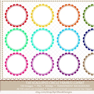 130 Scalloped Circle Frames Clipart-eclp Colorful Bright Round Planner ...