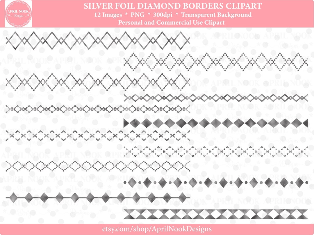 Silver Foil Diamond Borders Clipart-digital Planner Geometric ...
