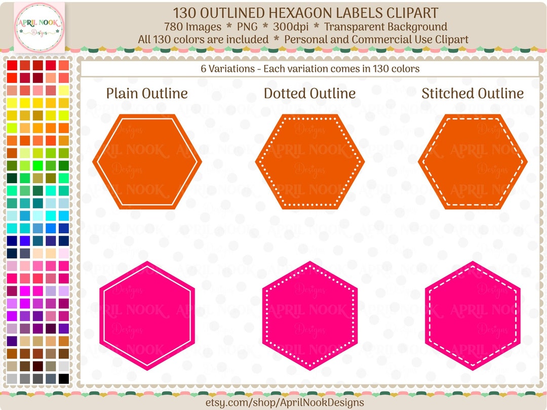 130 Outlined Hexagon Labels Clipart-bright Printable Blank Geometric ...