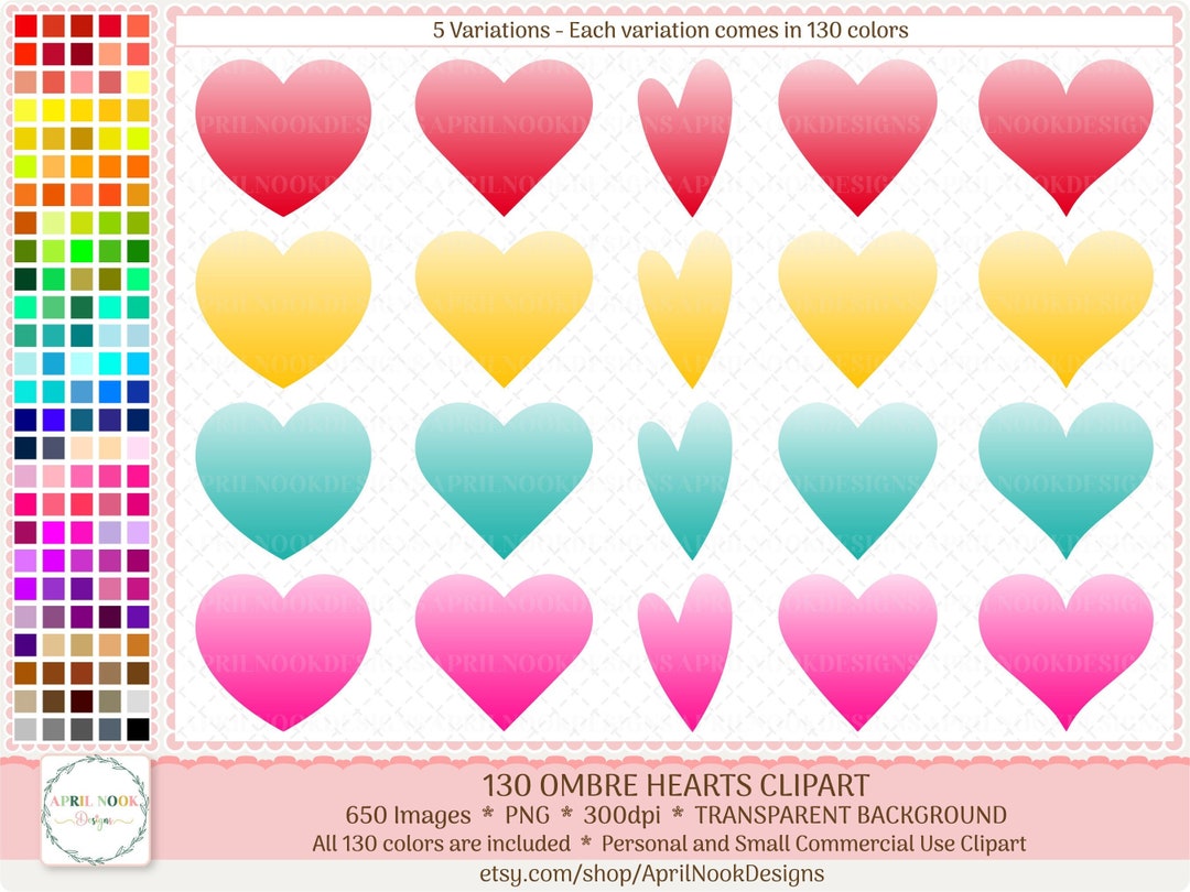 130 Ombre Hearts Clipart-valentines & Love Clipart-digital Rainbow ...