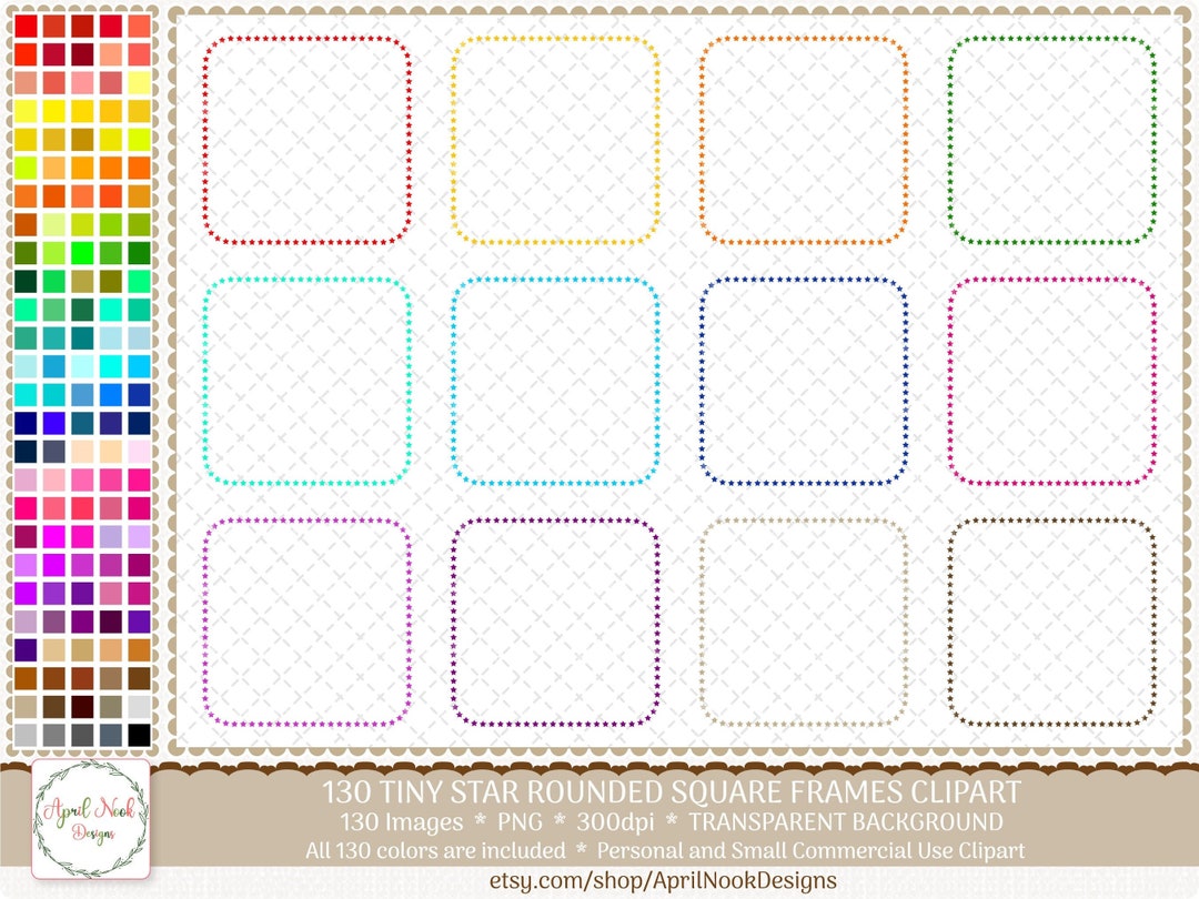130 Tiny Star Rounded Square Frames Clipart-eclp & GOODNOTES Rainbow ...