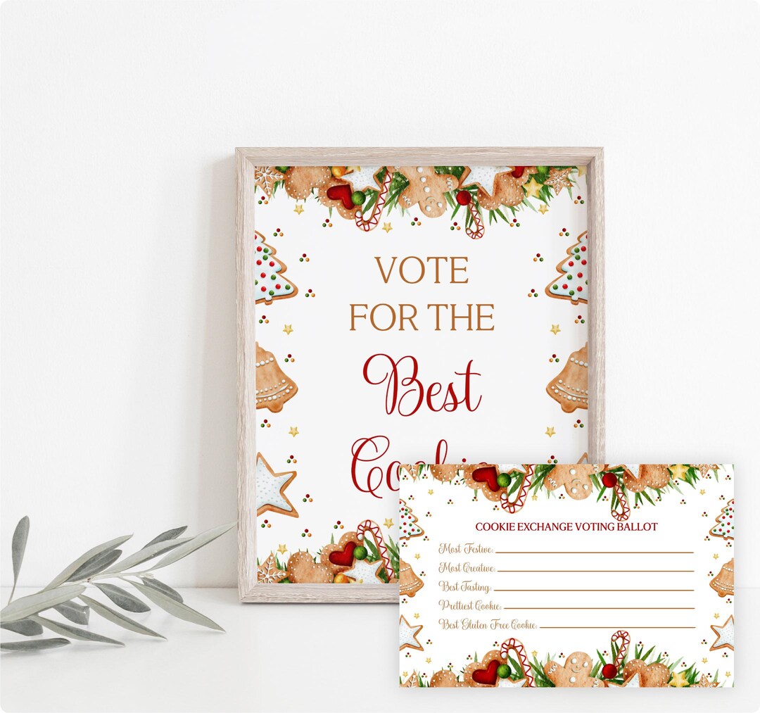 Editable Christmas Cookie Exchange Voting Ballot Card and Sign-holiday ...