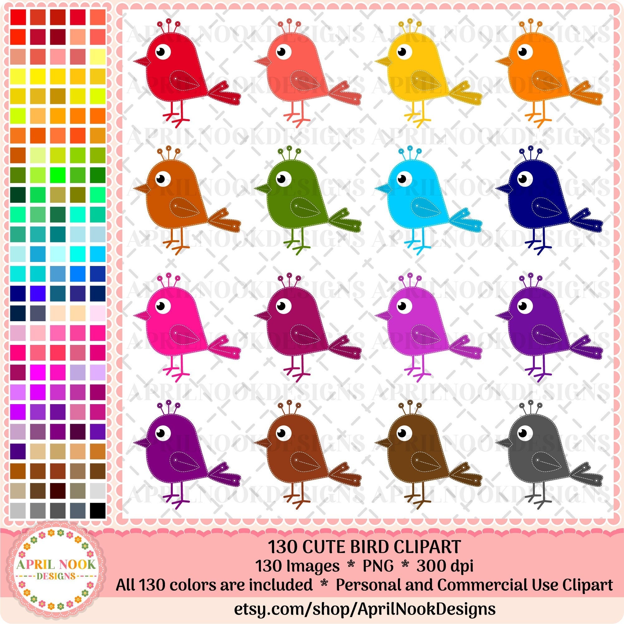 130 Cute Bird Clipart Colorful Birds Digital Doodle Birds - Etsy