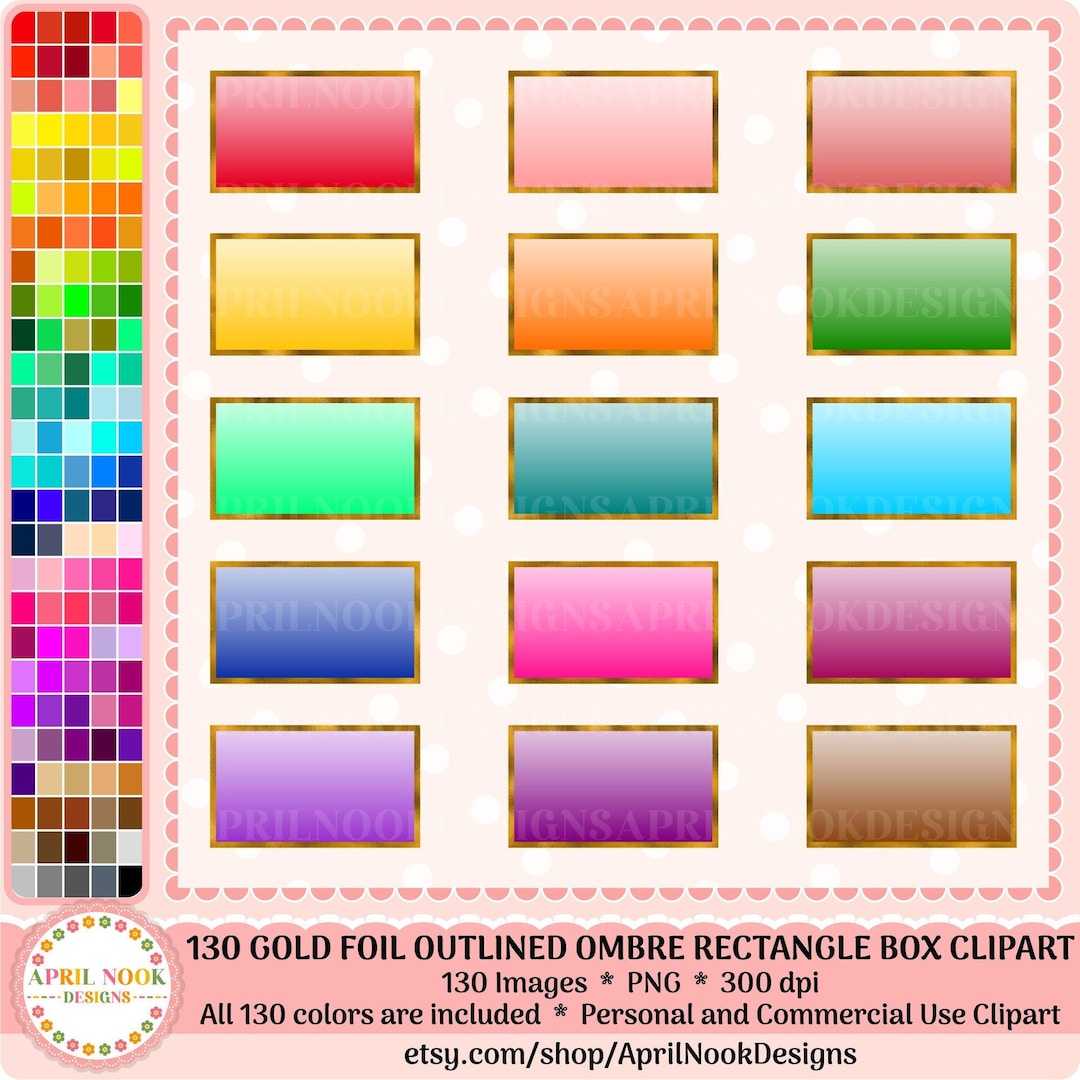 130 Gold Foil Outlined Ombre Rectangle Box Clipart ECLP & - Etsy
