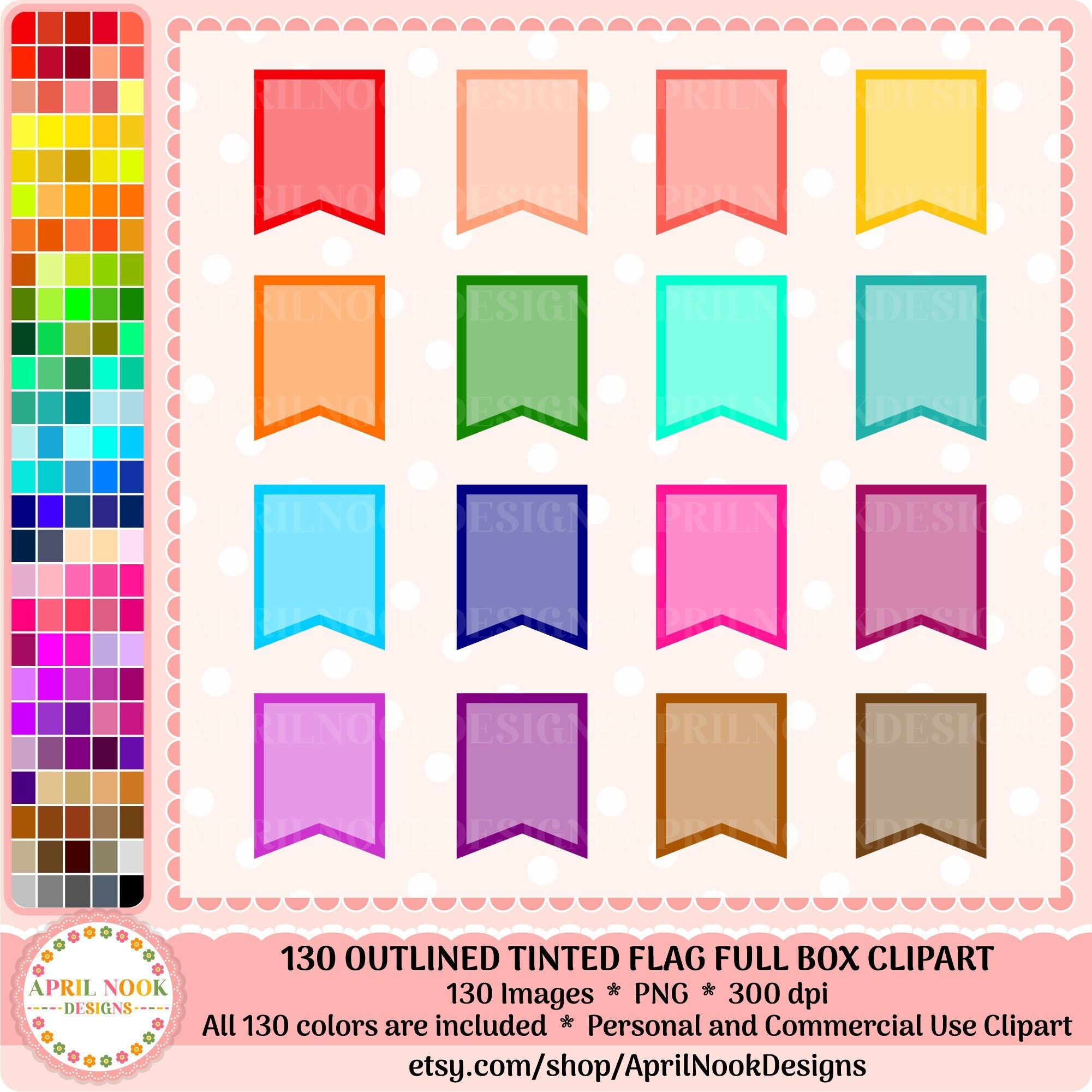 130 Outlined Tinted Flag Full Box Clipart EC Rainbow Banner - Etsy