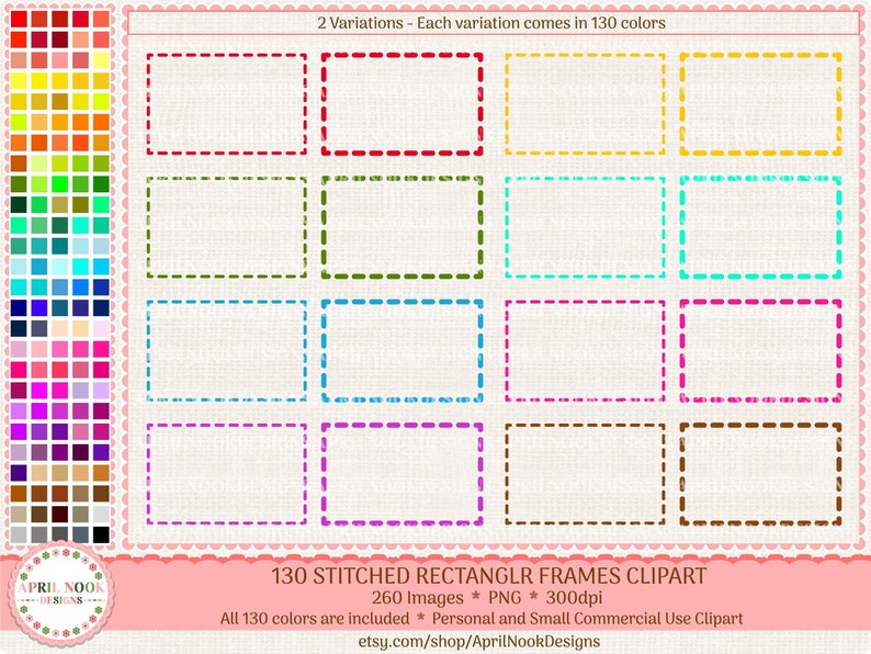130 Stitched Rectangle Frames Clipart-colorful Border - Etsy