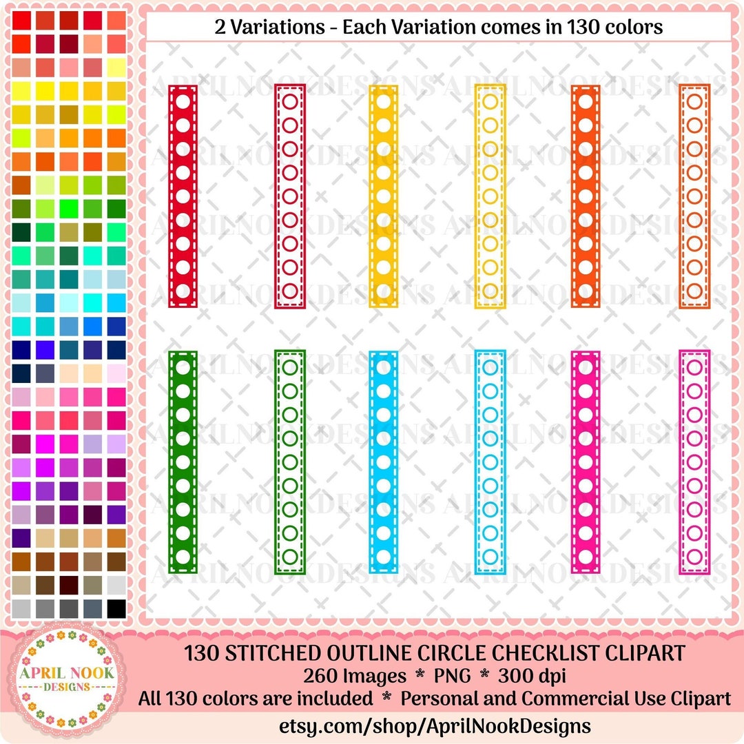130 Stitched Outline Circle Checklist Clipart ECLP GOODNOTES Rainbow ...