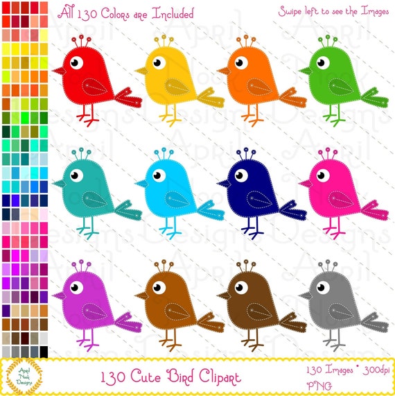 130 Cute Bird Clipart Colorful Birds Doodle Birds Digital - Etsy