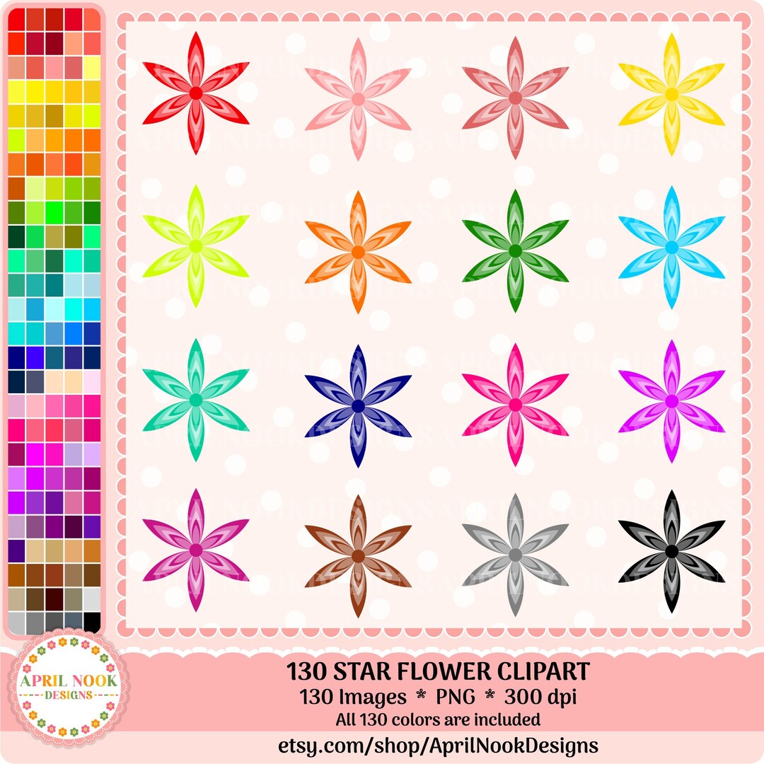 130 Star Flower Clipart Flowers Clipart Pink Flower - Etsy