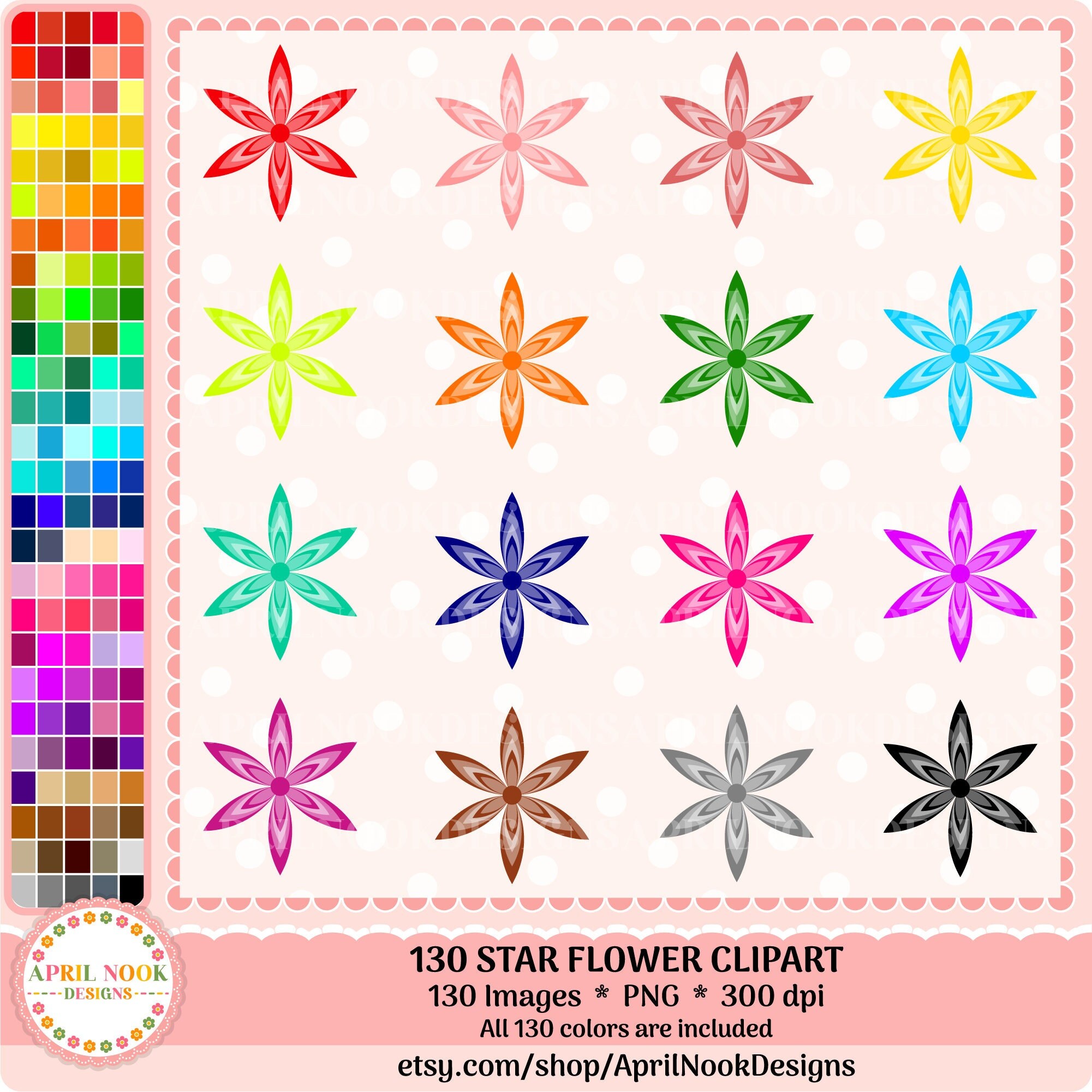 130 Star Flower Clipart Flowers Clipart Pink Flower - Etsy