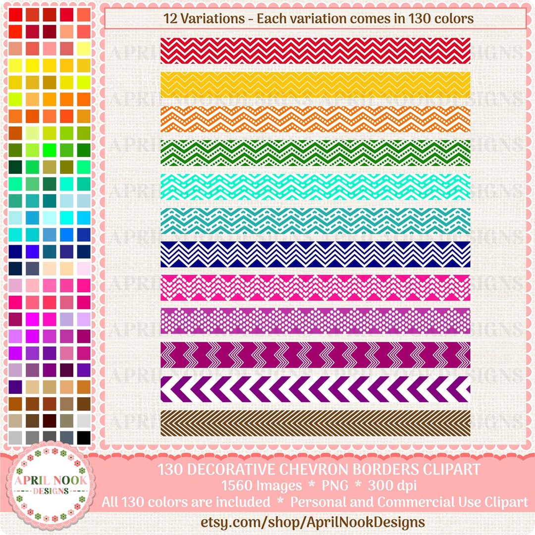 130 Decorative Chevron Borders Clipart Printable Rainbow - Etsy