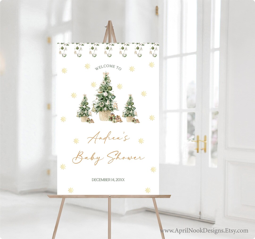 Editable Christmas Trees Baby Shower Welcome Sign-winter Baby Shower ...